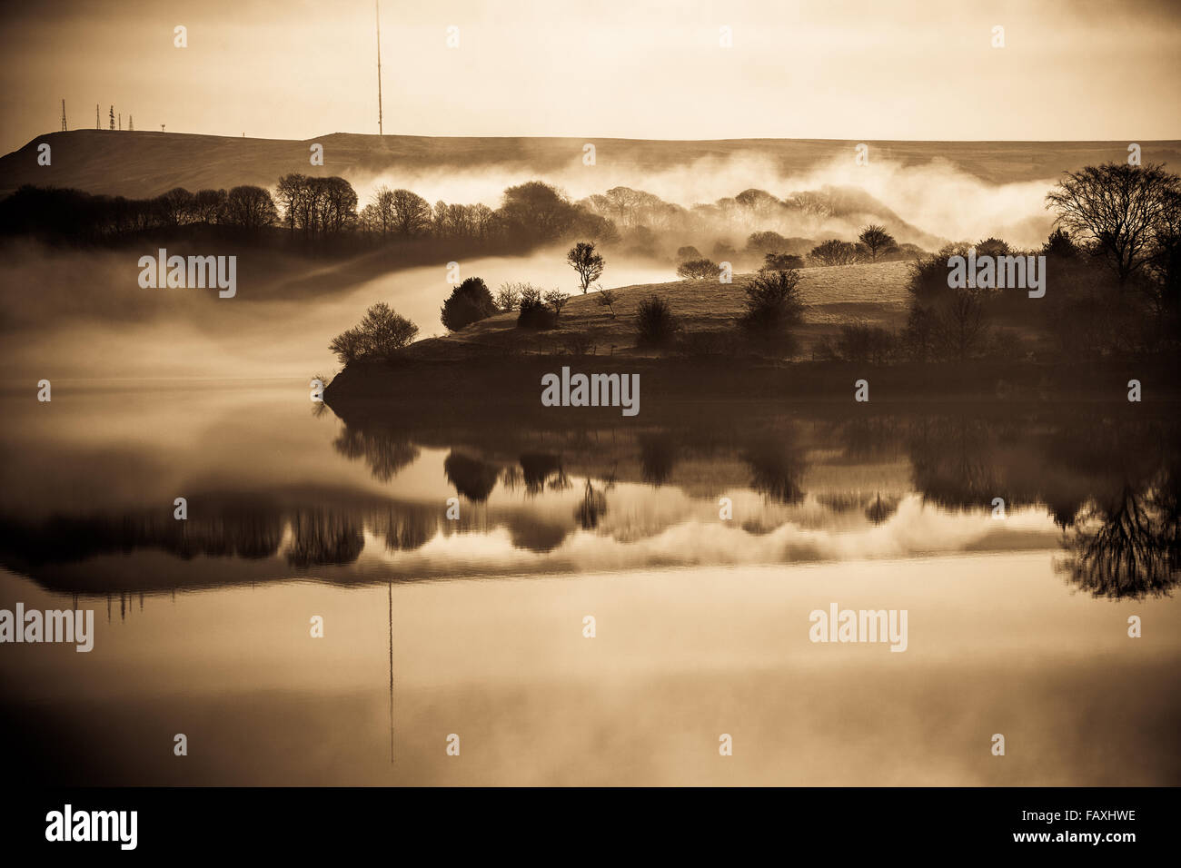 mists over Anglezarke Lake in Winter Stock Photo - Alamy