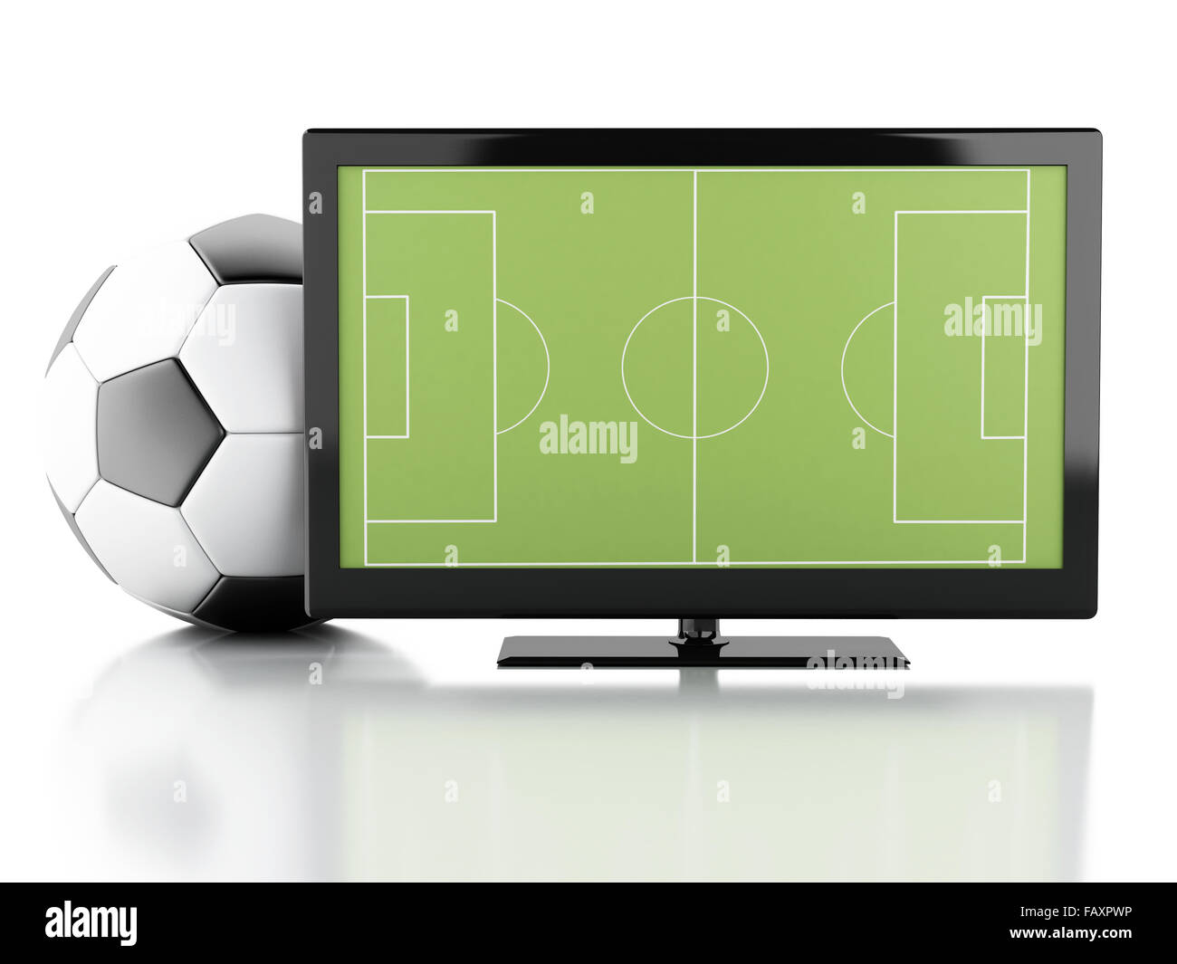 3d illustration. Tv screen with soccer field and ball. Sports concept ...