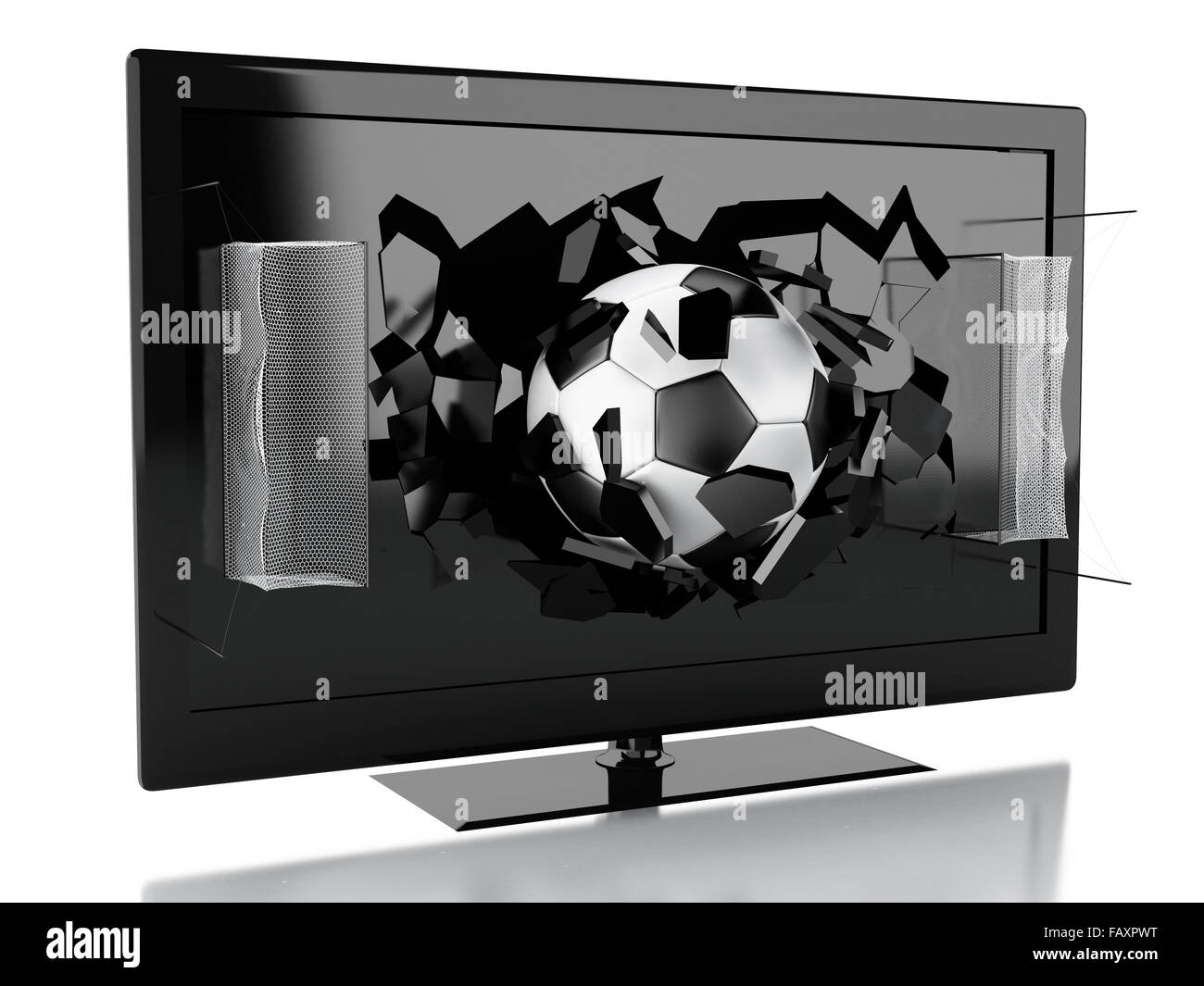 3d illustration. Tv screen with soccer ball and net gate. Sports ...