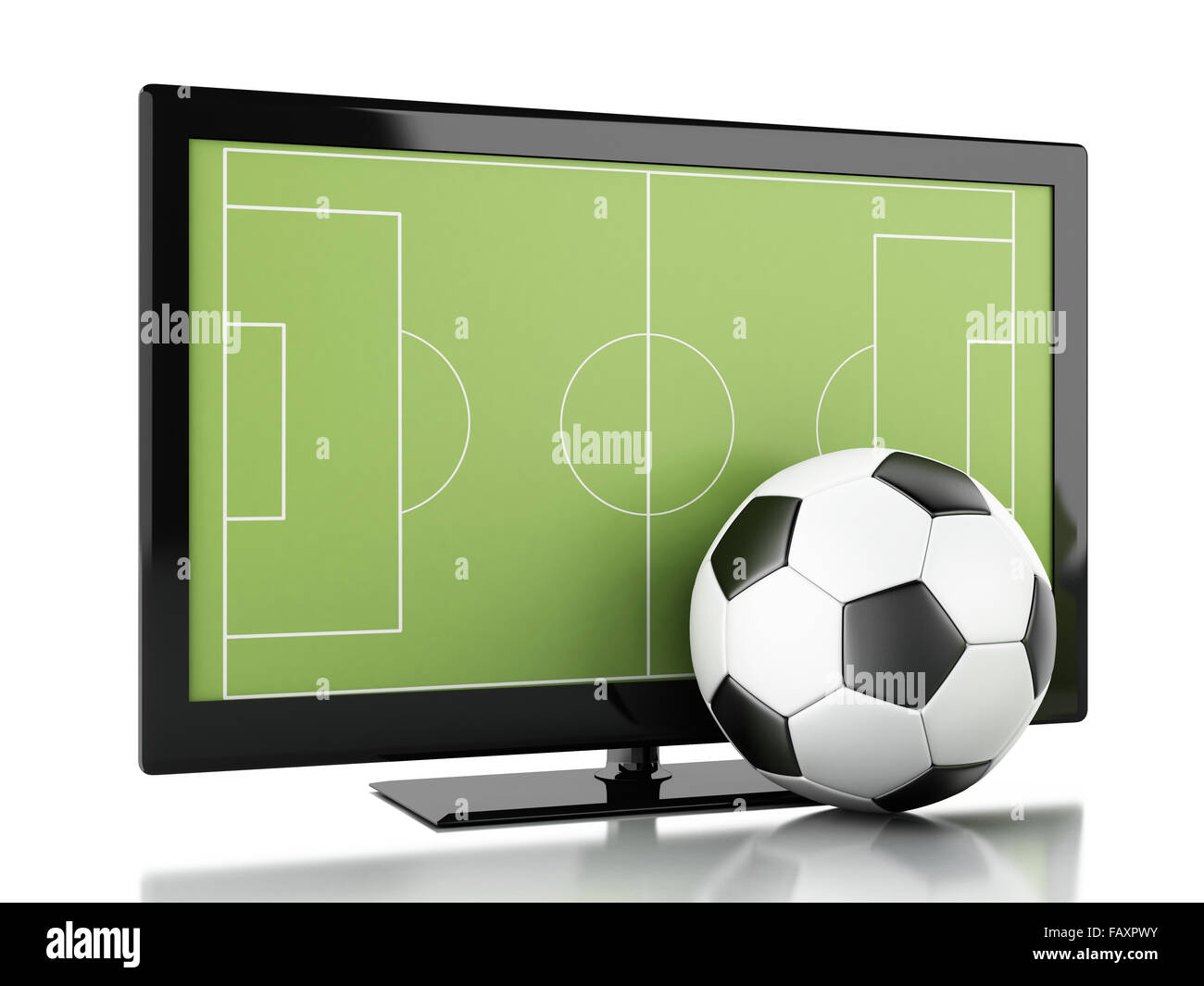 3d illustration. Tv screen with soccer field and ball. Sports concept ...