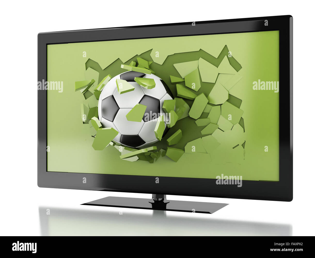 3d illustration. Soccer ball brakingTv screen. Sports concept. Isolated ...