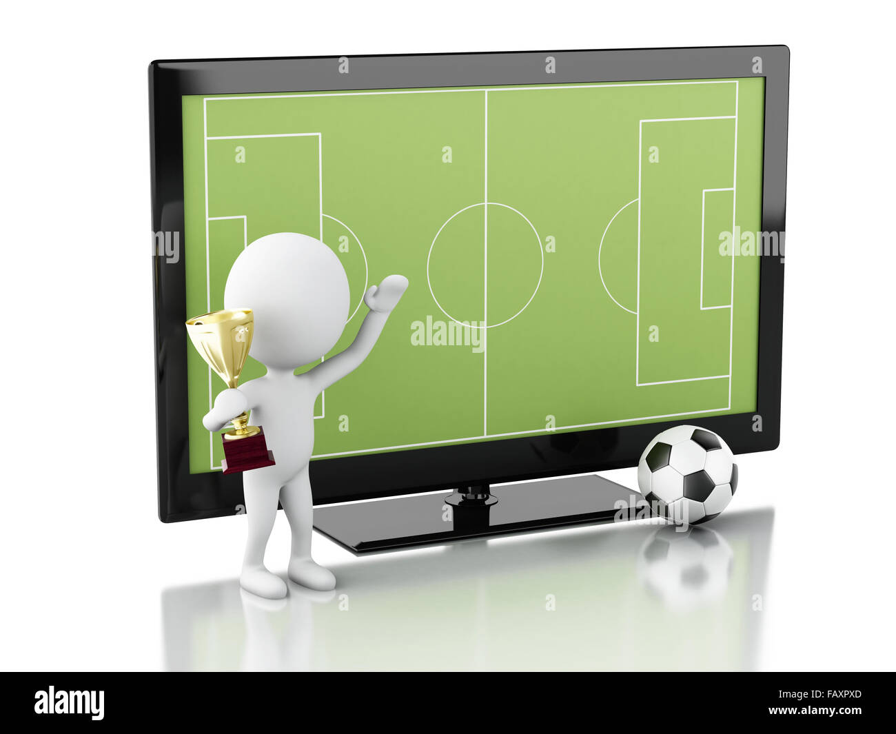 3d illustration. Tv screen with soccer field and ball. Sports concept ...