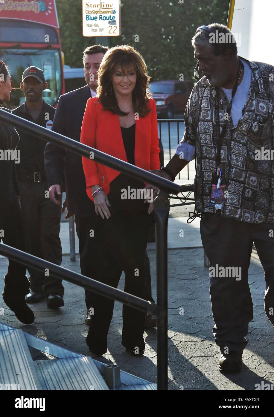 Sarah Palin at Universal Studios Hollywood for an appearance on 'Extra ...