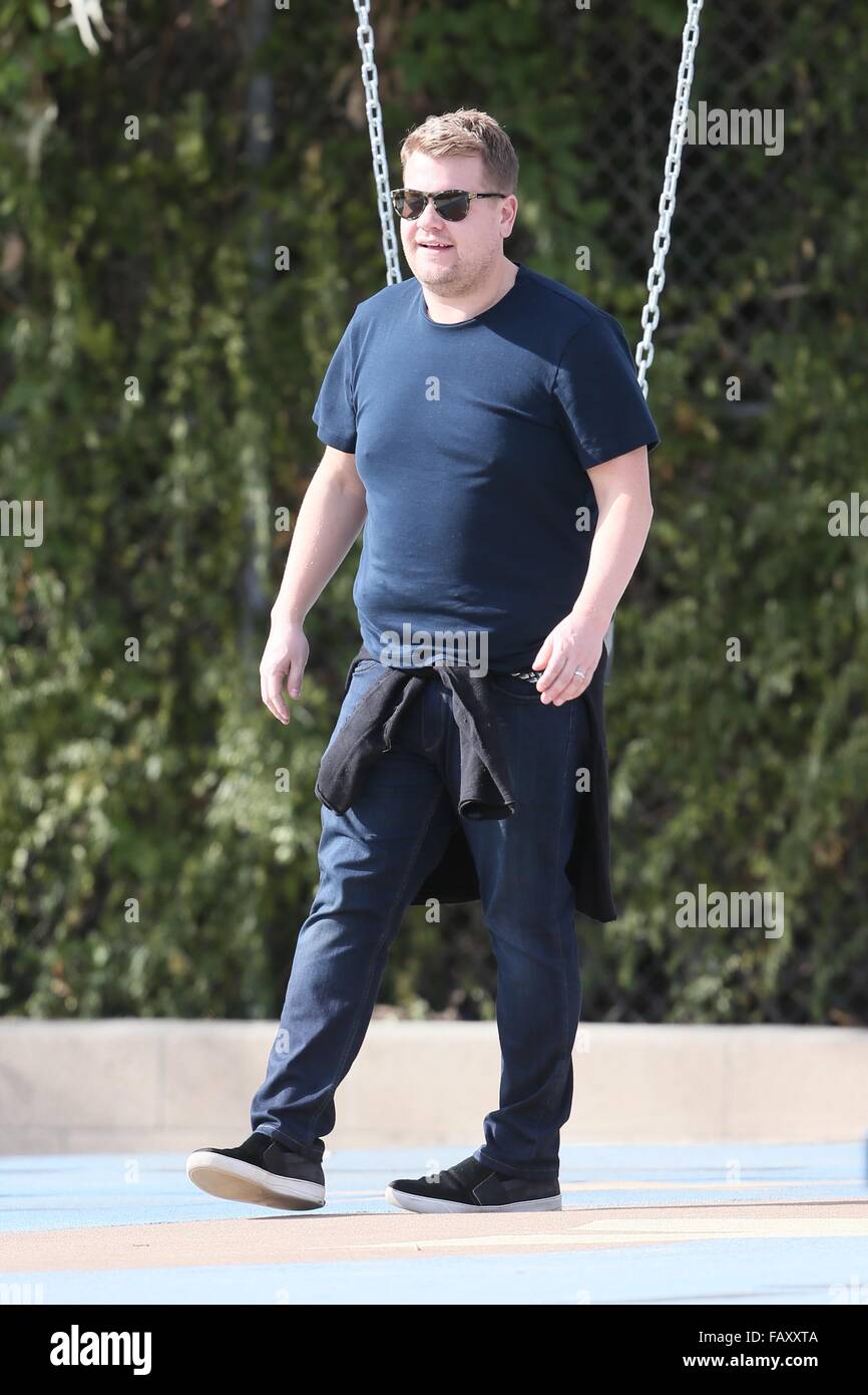 James Corden plays with his son Max at the park Featuring: James Corden ...