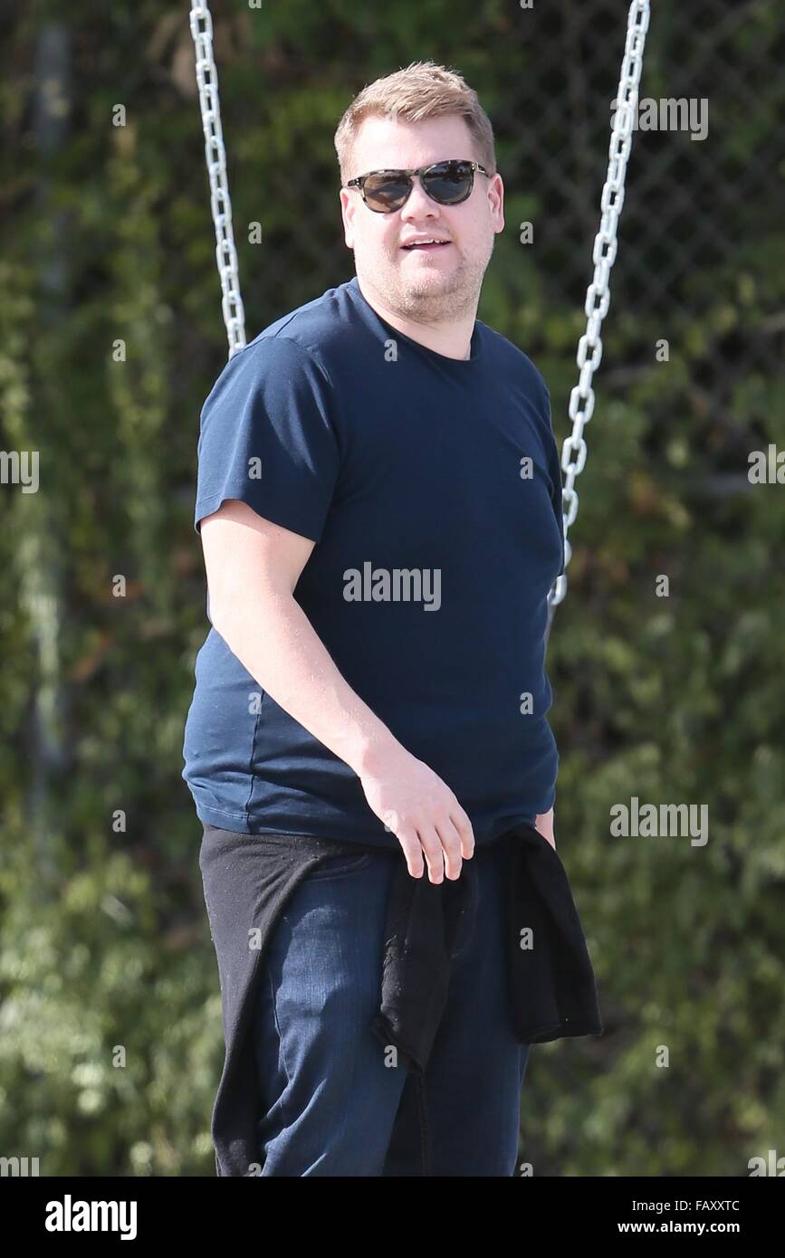 James Corden plays with his son Max at the park Featuring: James Corden ...