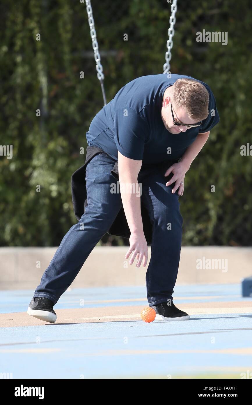 James Corden plays with his son Max at the park Featuring: James Corden ...