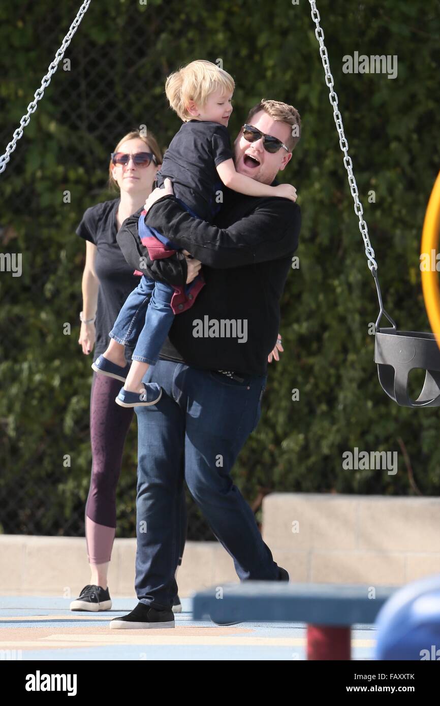 James Corden plays with his son Max at the park Featuring: James Corden ...