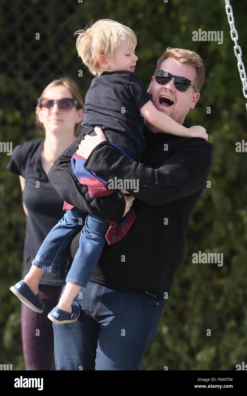 James Corden plays with his son Max at the park Featuring: James Corden ...