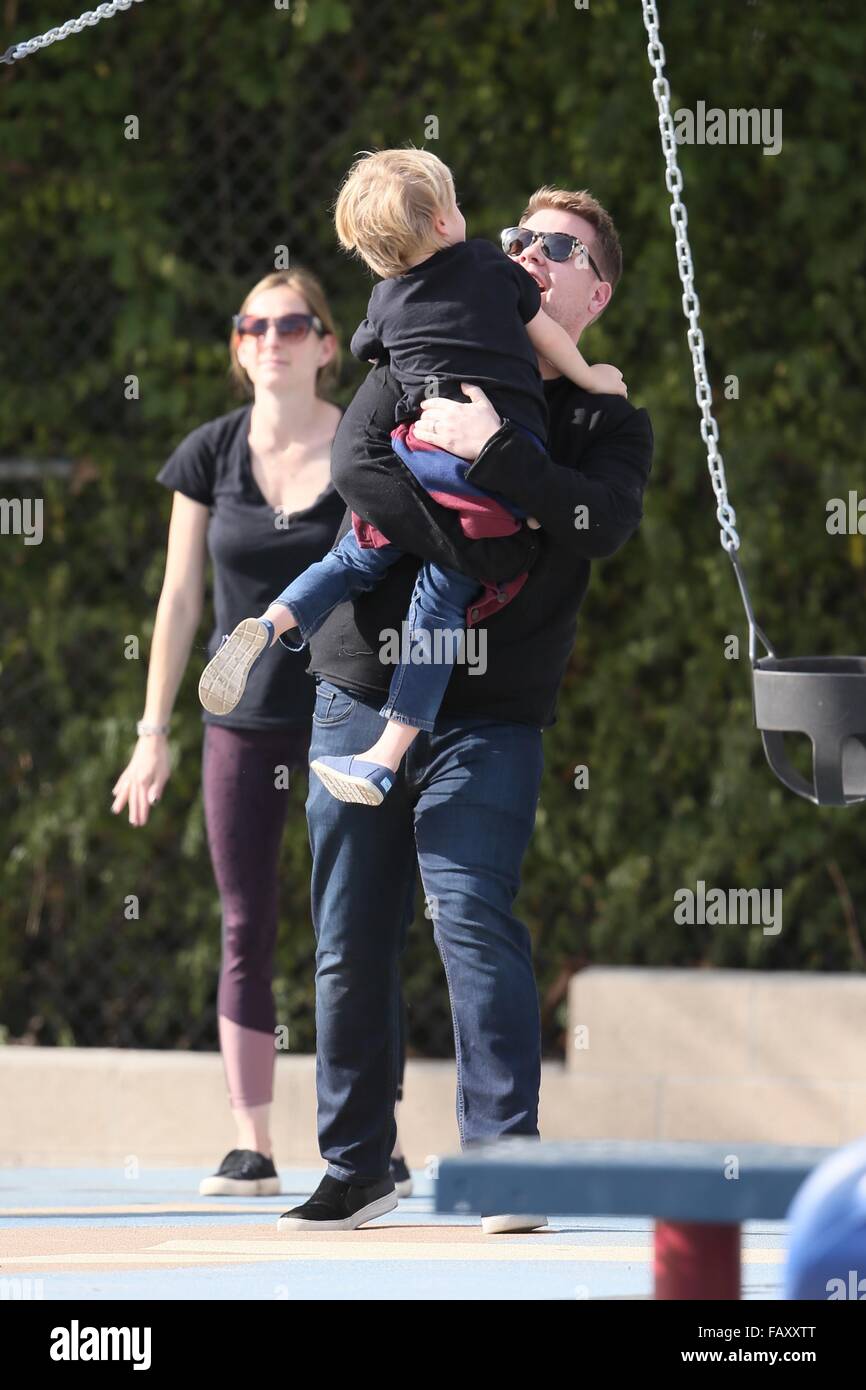 James Corden plays with his son Max at the park Featuring: James Corden ...