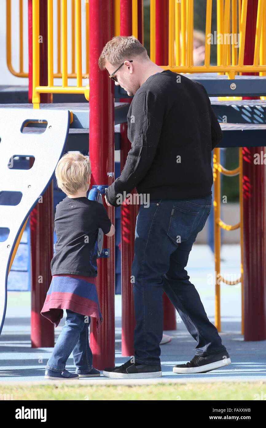 James Corden plays with his son Max at the park Featuring: James Corden ...