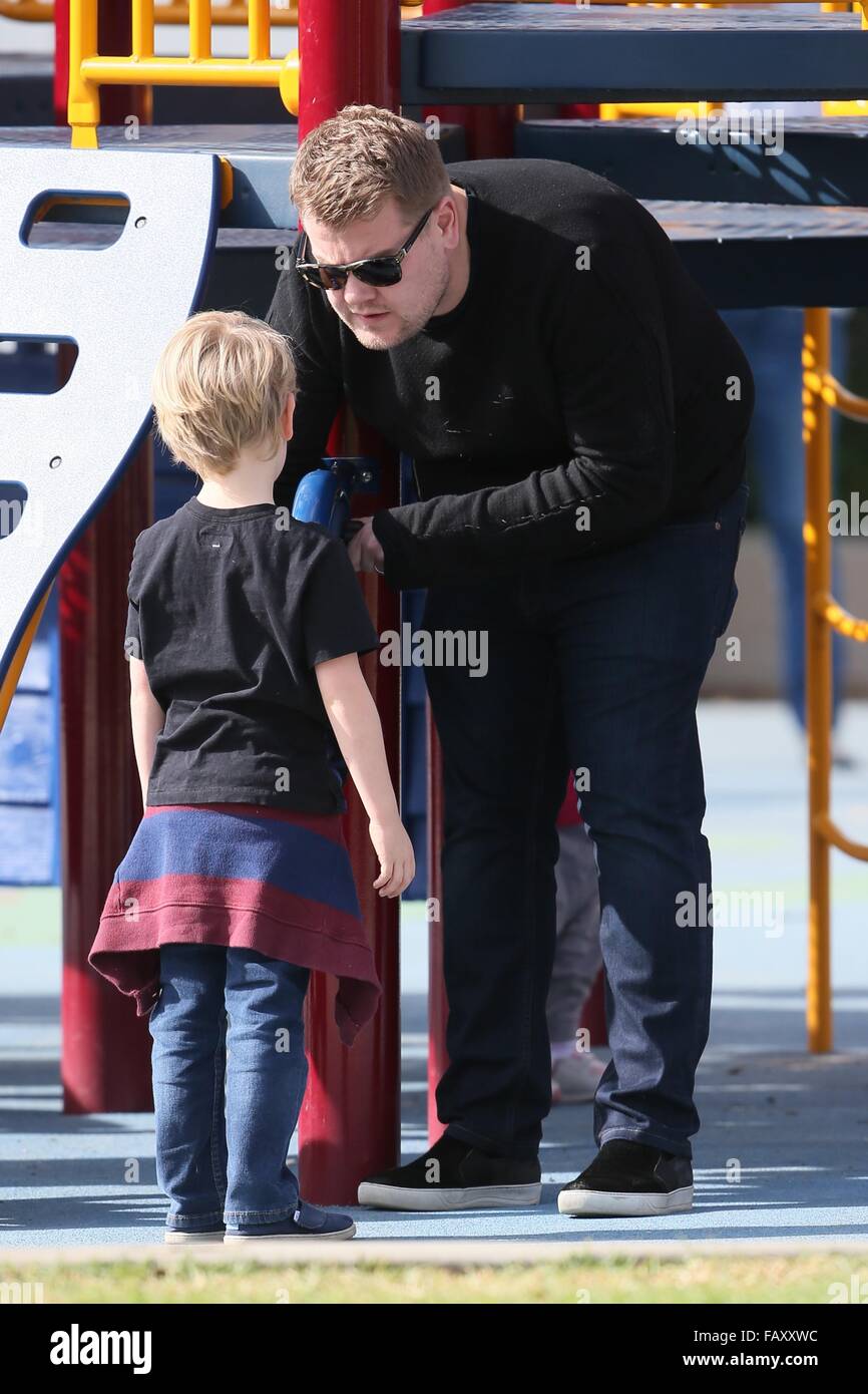 James Corden plays with his son Max at the park Featuring: James Corden ...