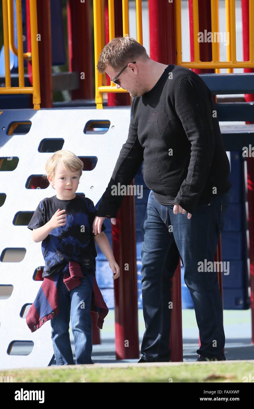 James Corden plays with his son Max at the park Featuring: James Corden ...