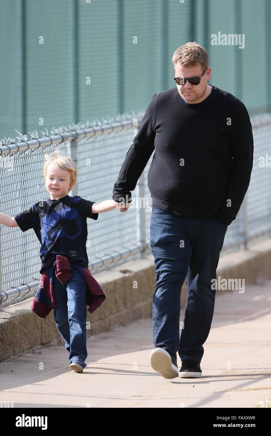 James Corden plays with his son Max at the park Featuring: James Corden ...