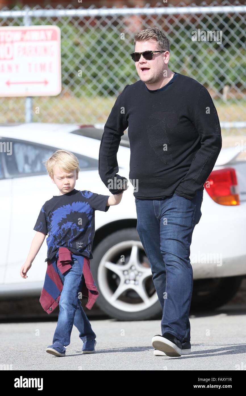 James Corden plays with his son Max at the park Featuring: James Corden ...