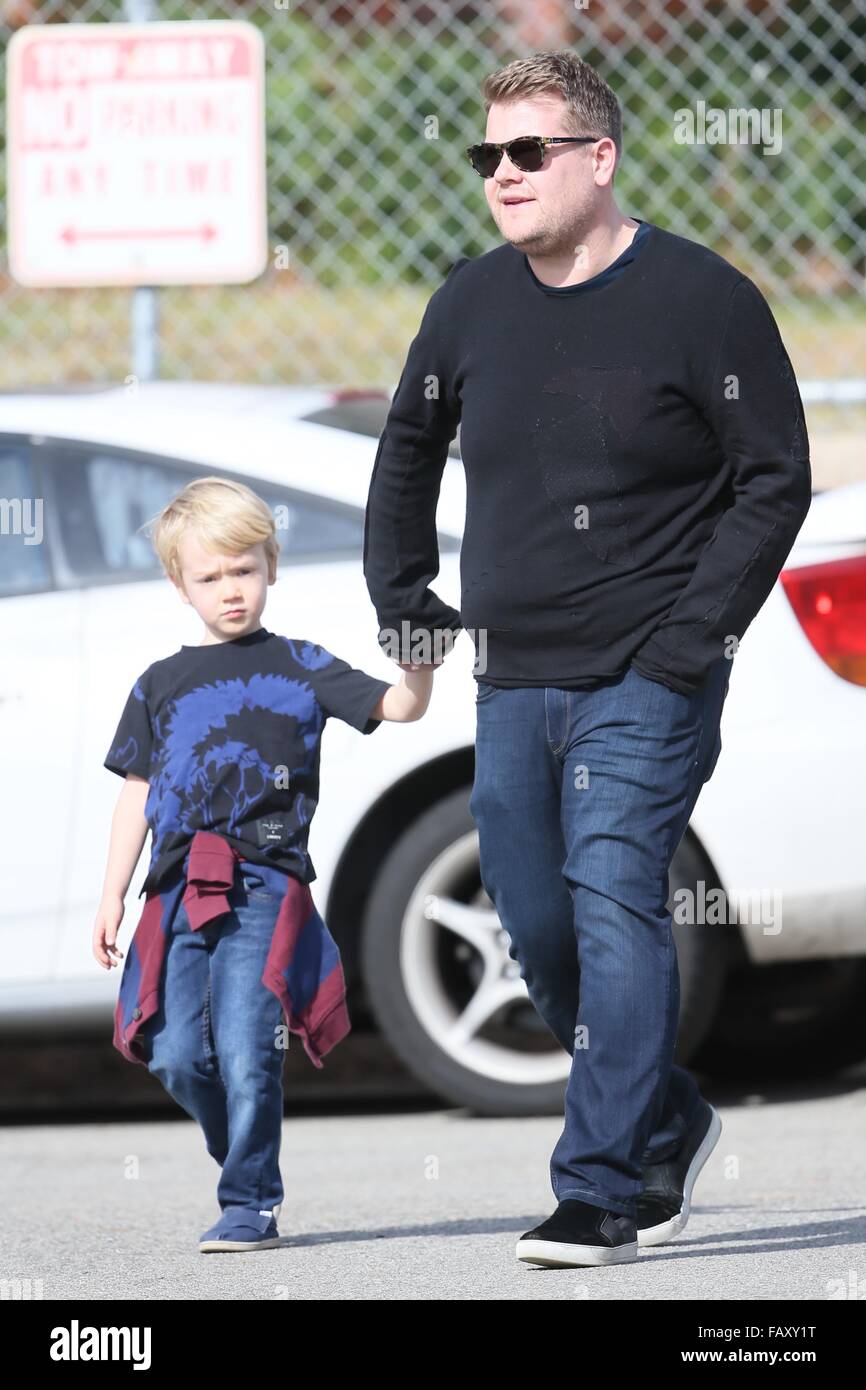 James Corden plays with his son Max at the park Featuring: James Corden ...