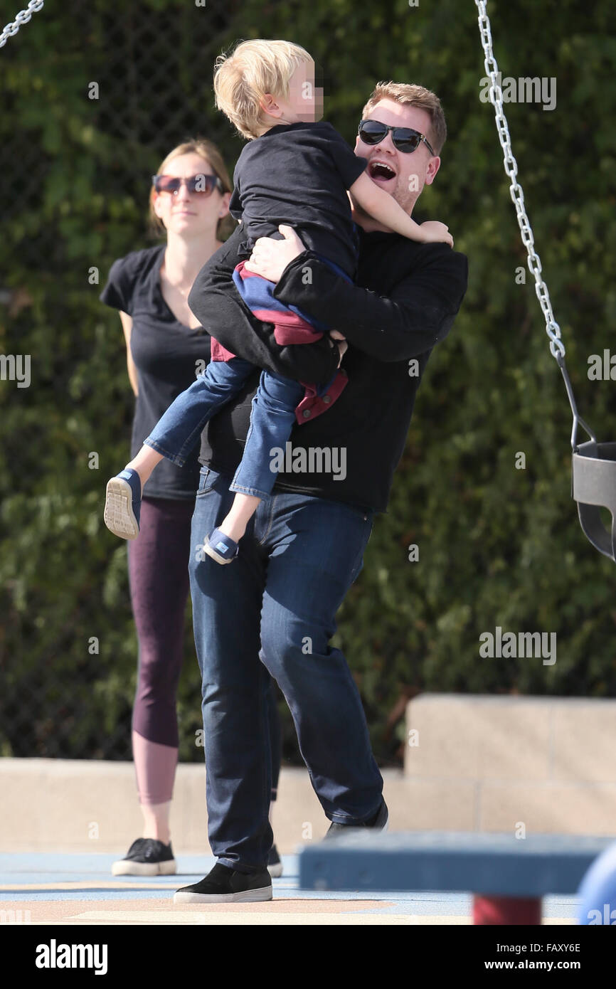 James Corden plays with his son Max at the park Featuring: James Corden ...