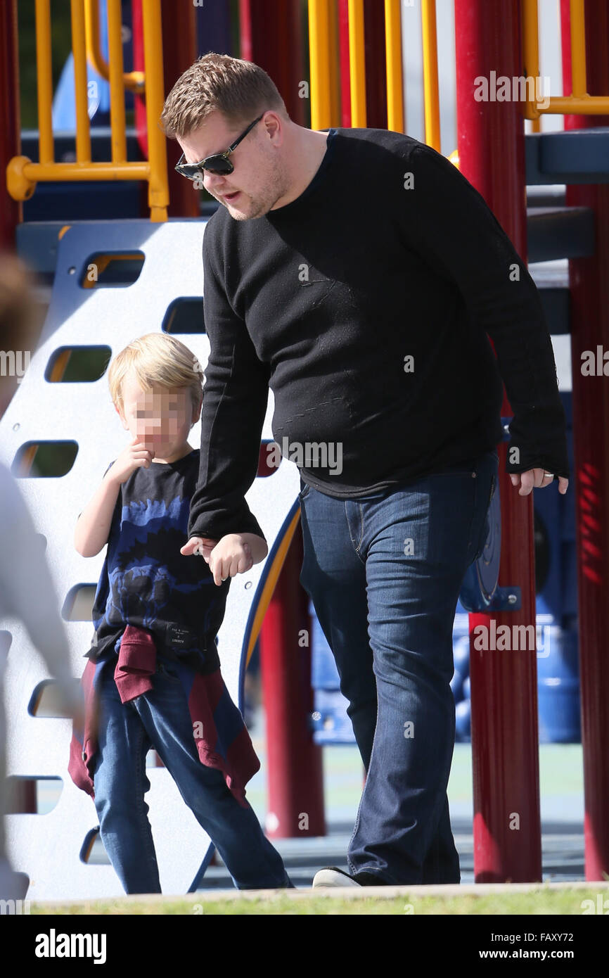 James Corden plays with his son Max at the park Featuring: James Corden ...