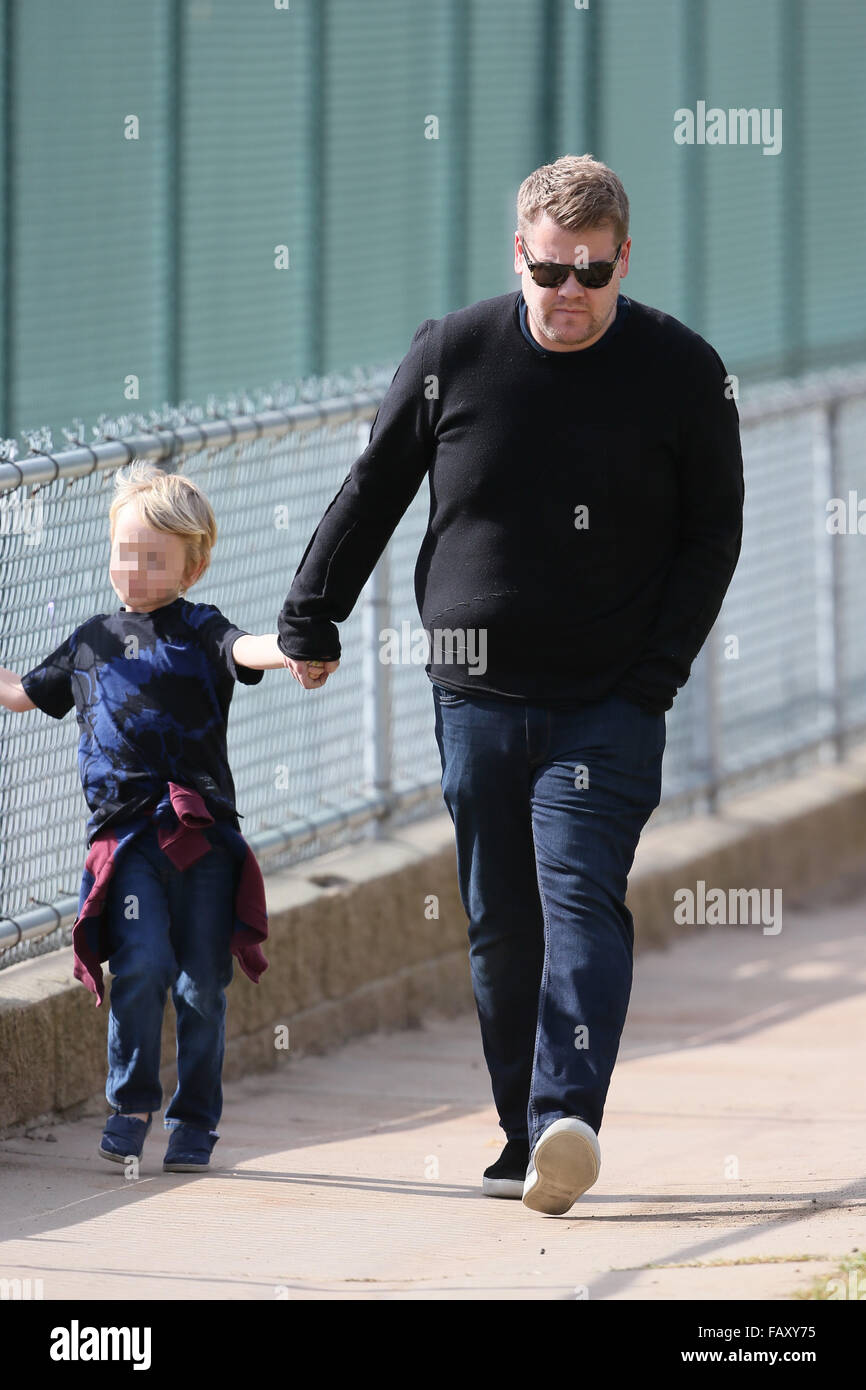 James Corden plays with his son Max at the park Featuring: James Corden ...