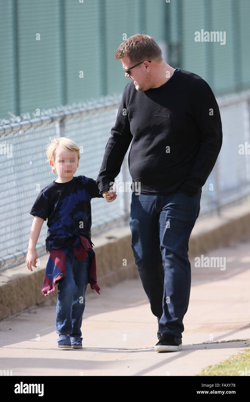James Corden plays with his son Max at the park Featuring: James Corden ...