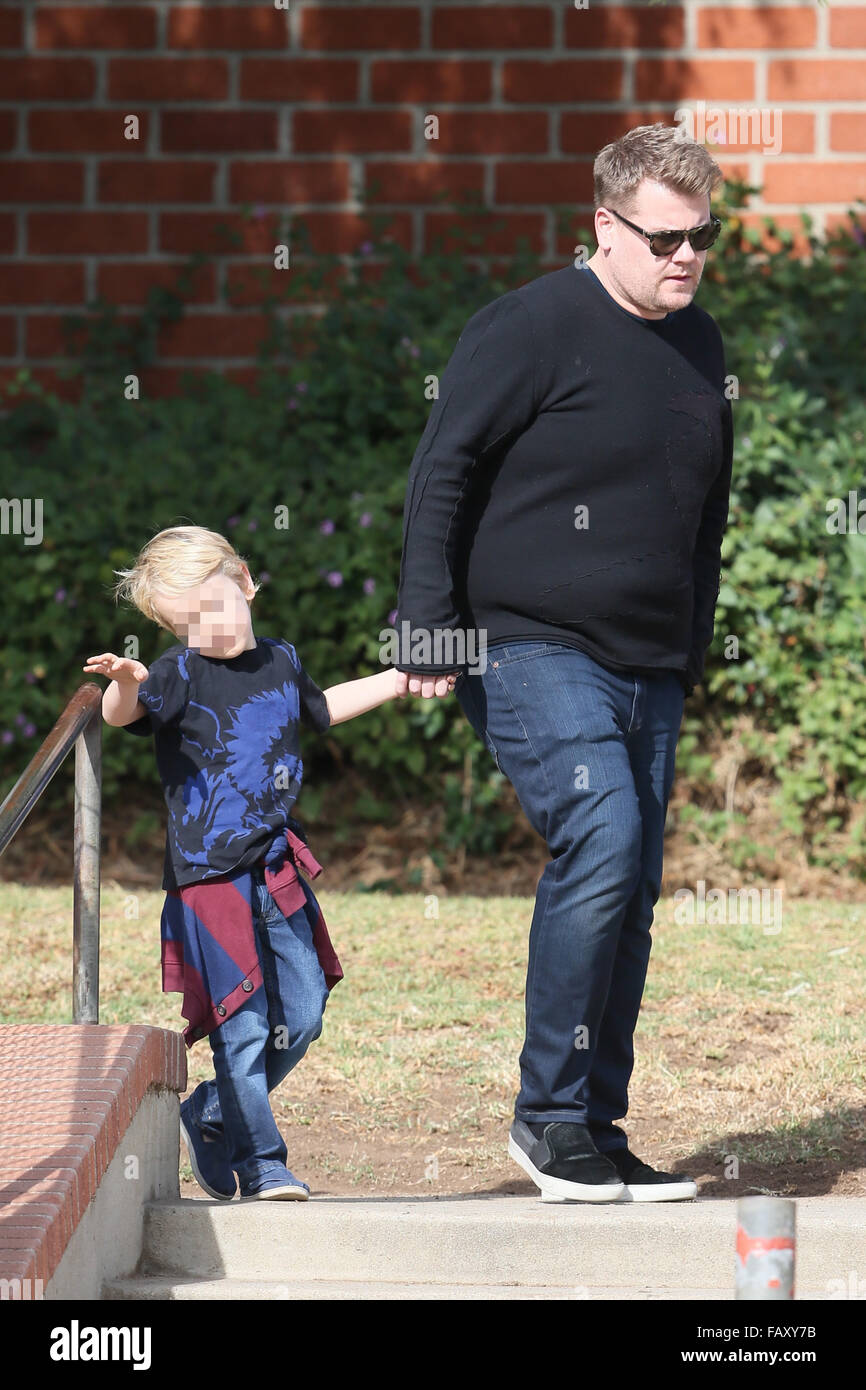 James Corden plays with his son Max at the park Featuring: James Corden ...