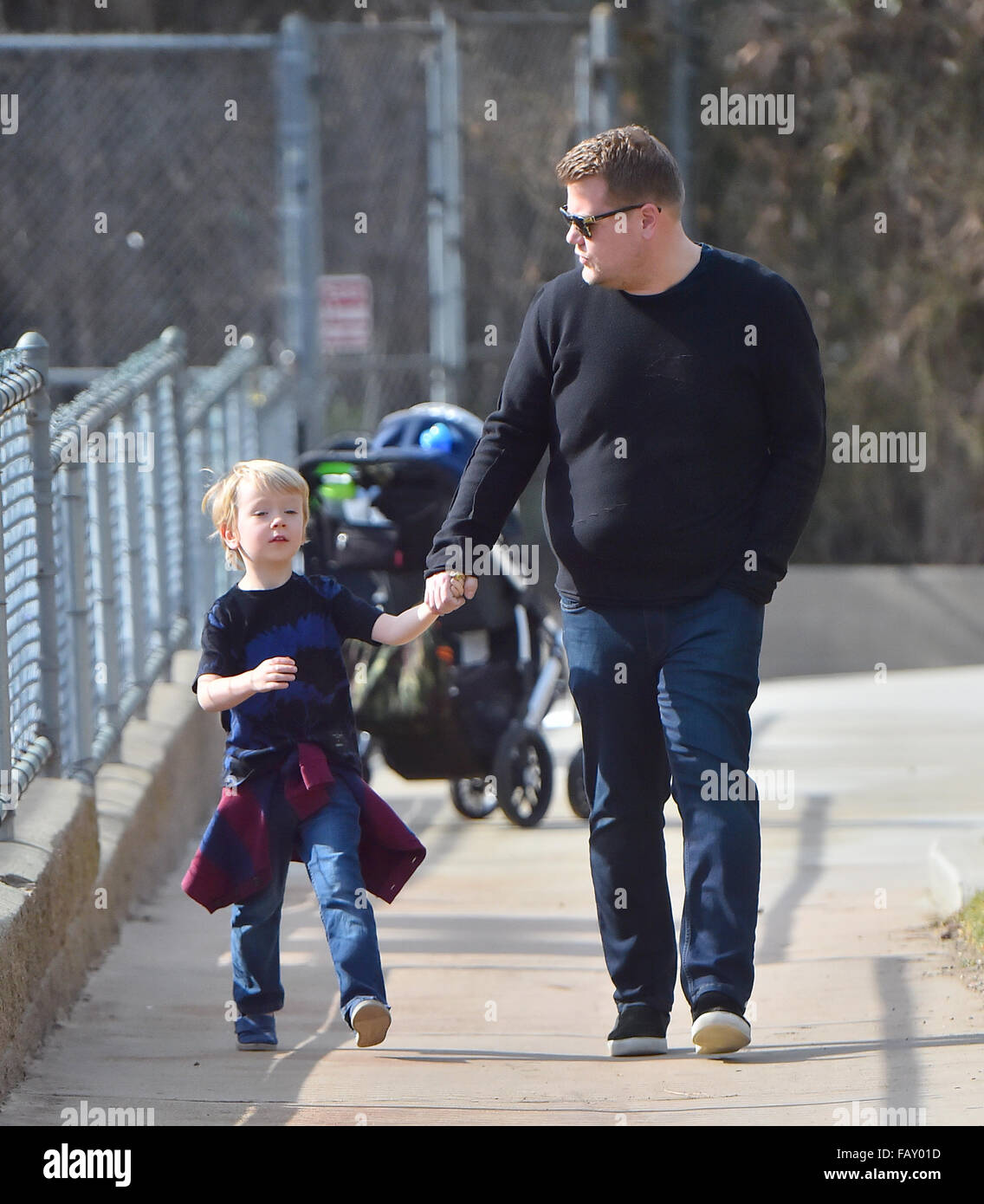 James Corden plays with his son Max at the park Featuring: James Corden ...