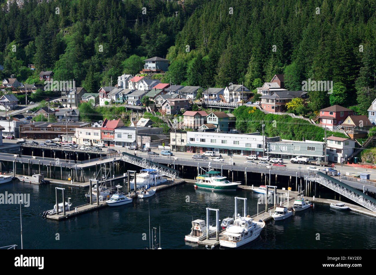 Waterfront buildings and fishing boats, Ketchikan, Southeast Alaska ...
