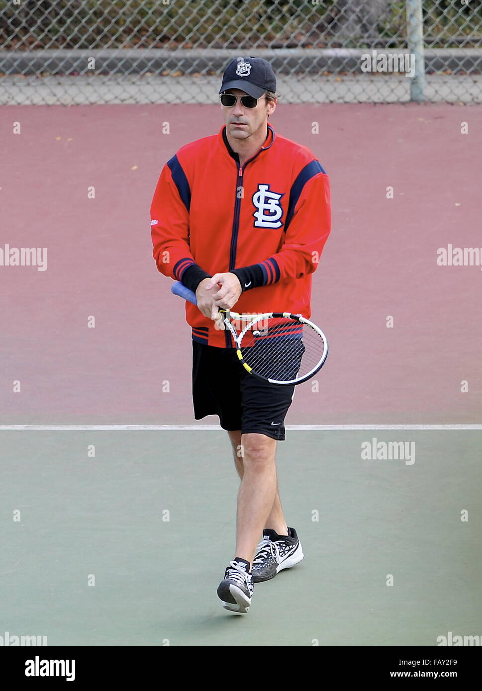 Jon Hamm has a tennis session with his trainer Featuring: Jon Hamm ...