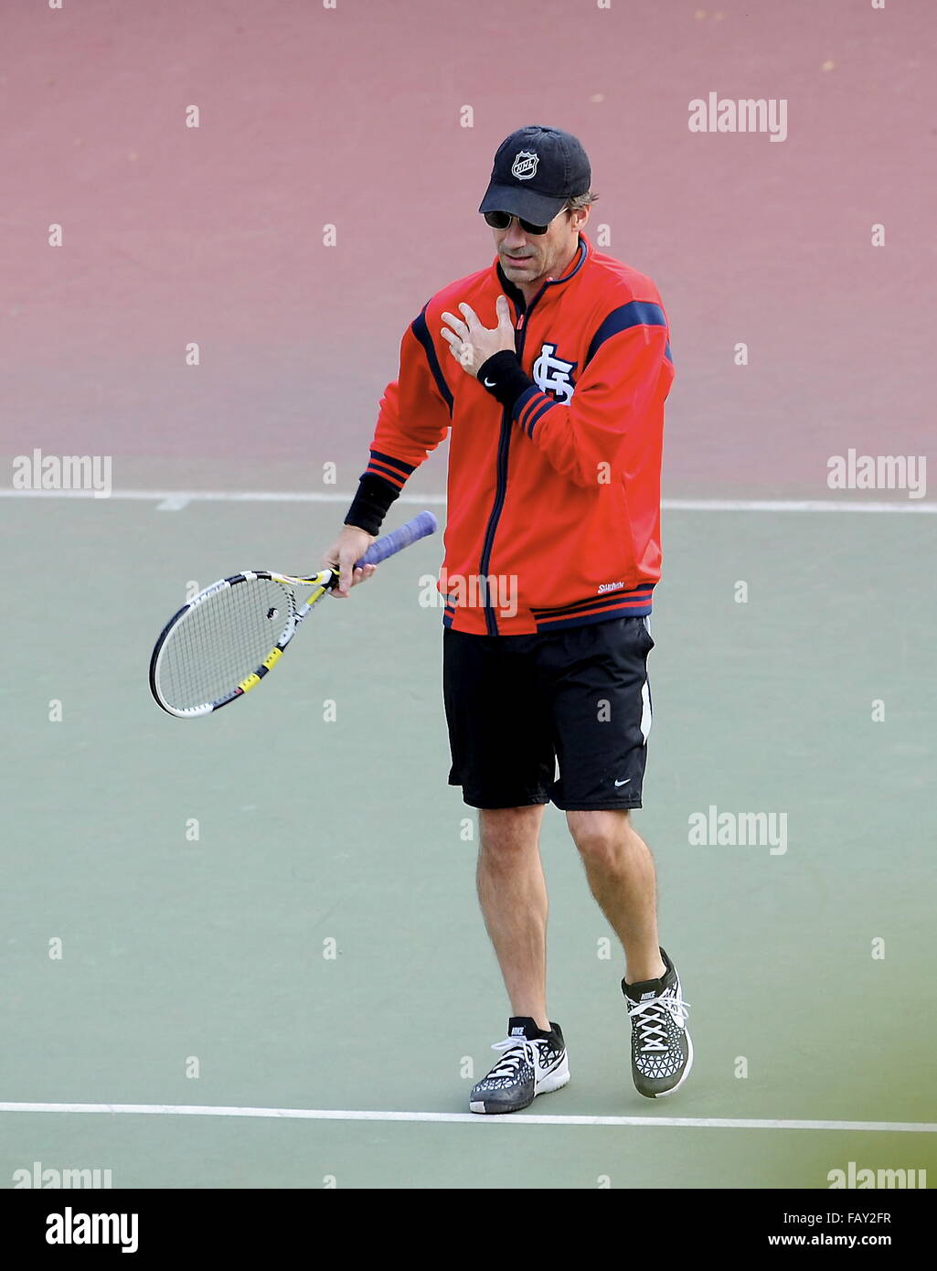 Jon Hamm has a tennis session with his trainer Featuring: Jon Hamm ...
