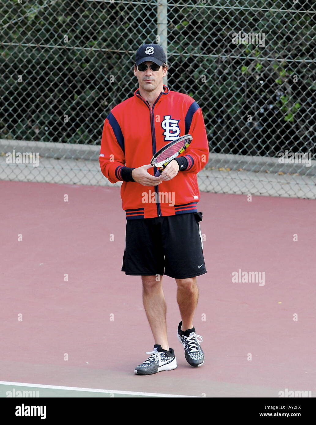 Jon Hamm has a tennis session with his trainer Featuring: Jon Hamm ...