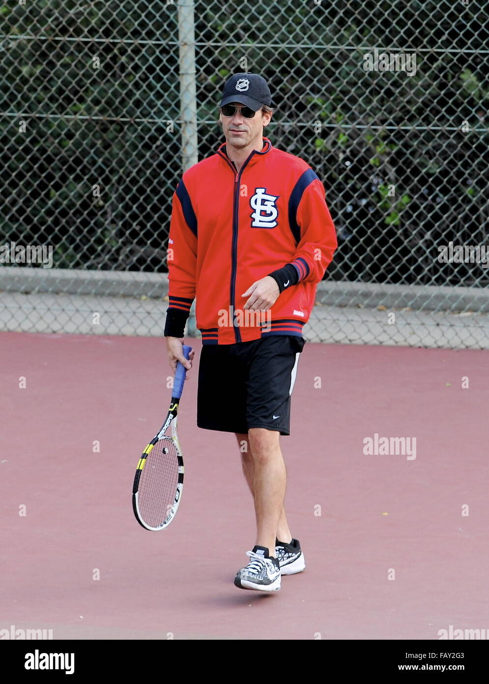 Jon Hamm has a tennis session with his trainer Featuring: Jon Hamm ...