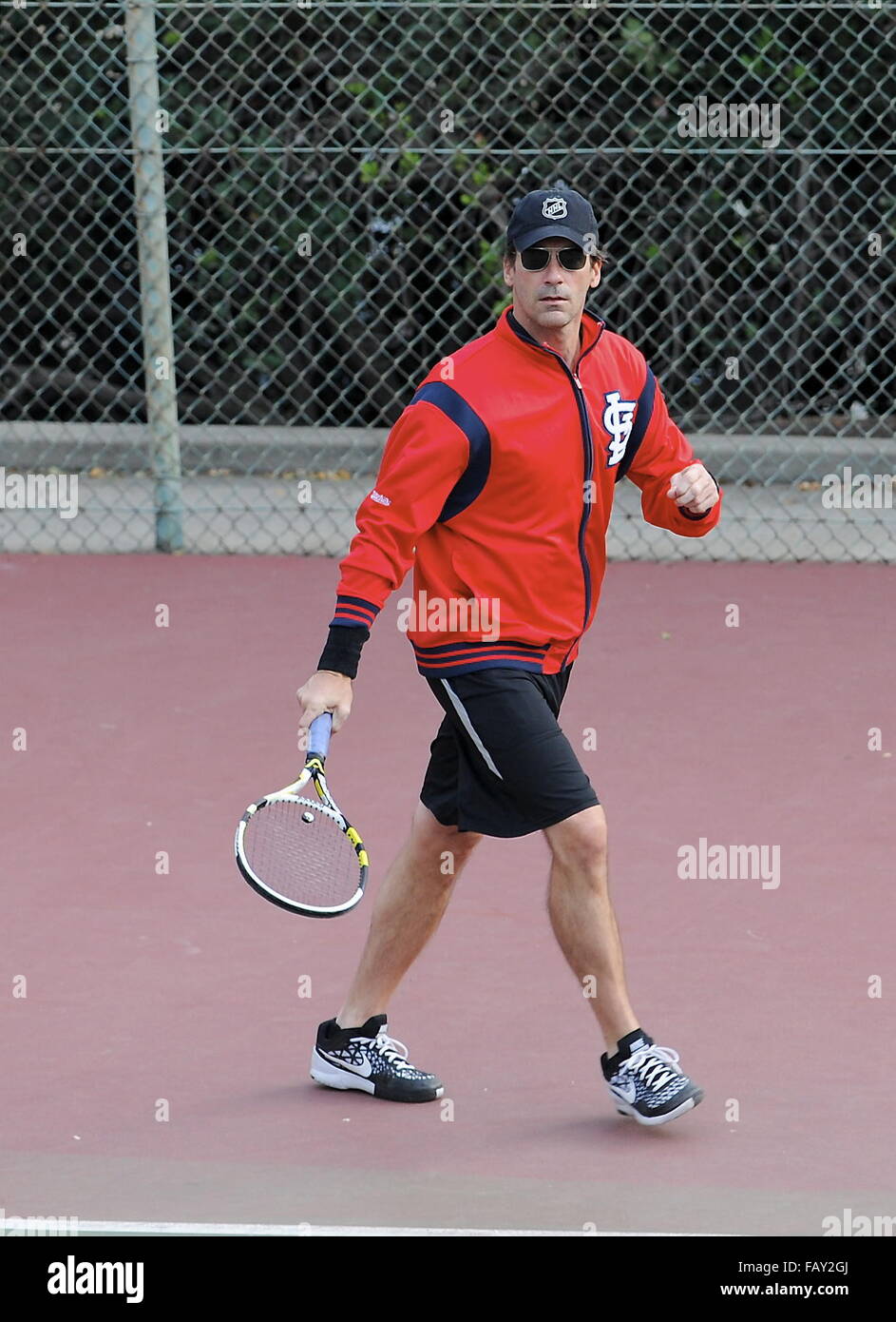 Jon Hamm has a tennis session with his trainer Featuring: Jon Hamm ...