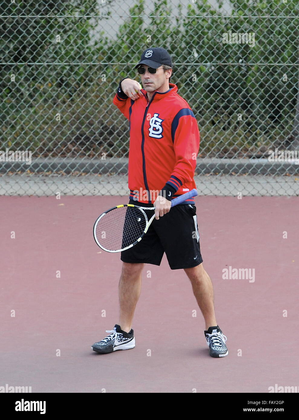 Jon Hamm has a tennis session with his trainer Featuring: Jon Hamm ...