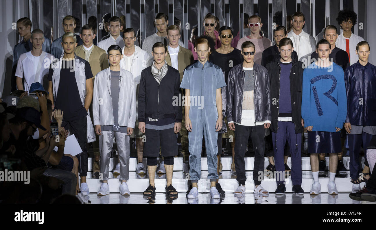 NEW YORK, NY - JULY 14, 2015: Models pose at the Rochambeau show at NY ...