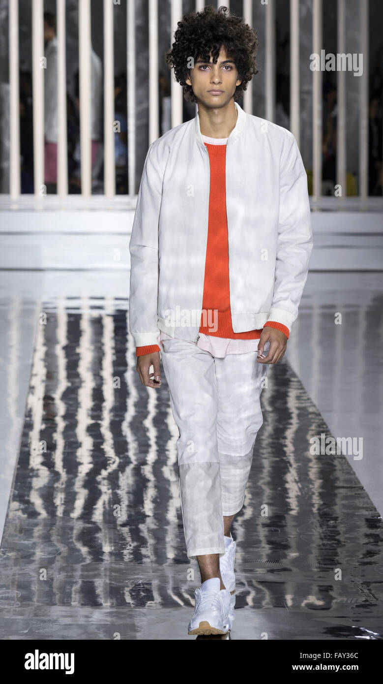 NEW YORK, NY - JULY 14, 2015: Tre Samuels walks the runway during the ...