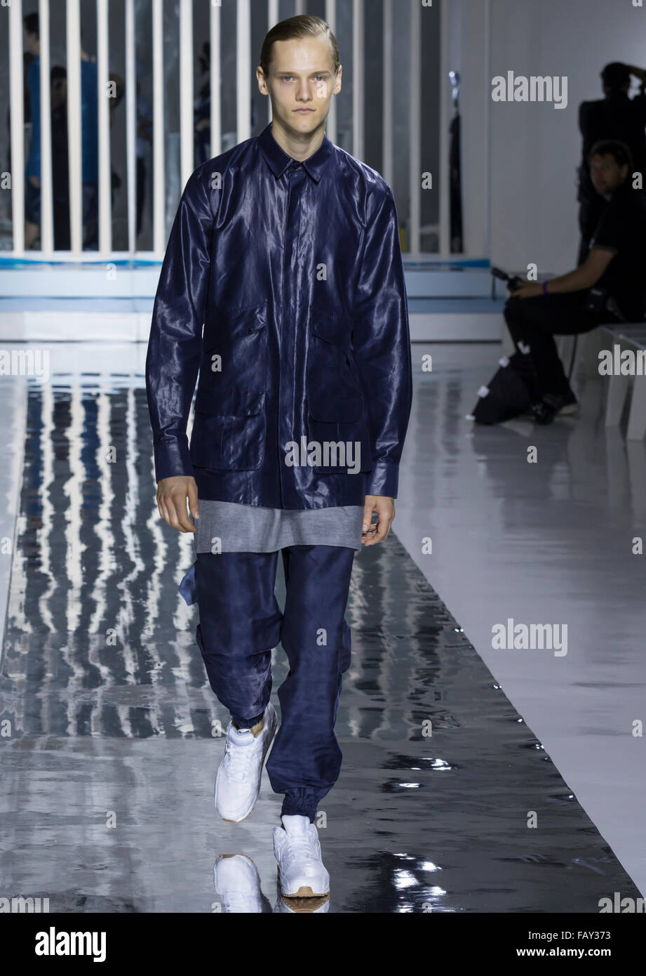 NEW YORK, NY - JULY 14, 2015: Ryan Keating walks the runway during ...