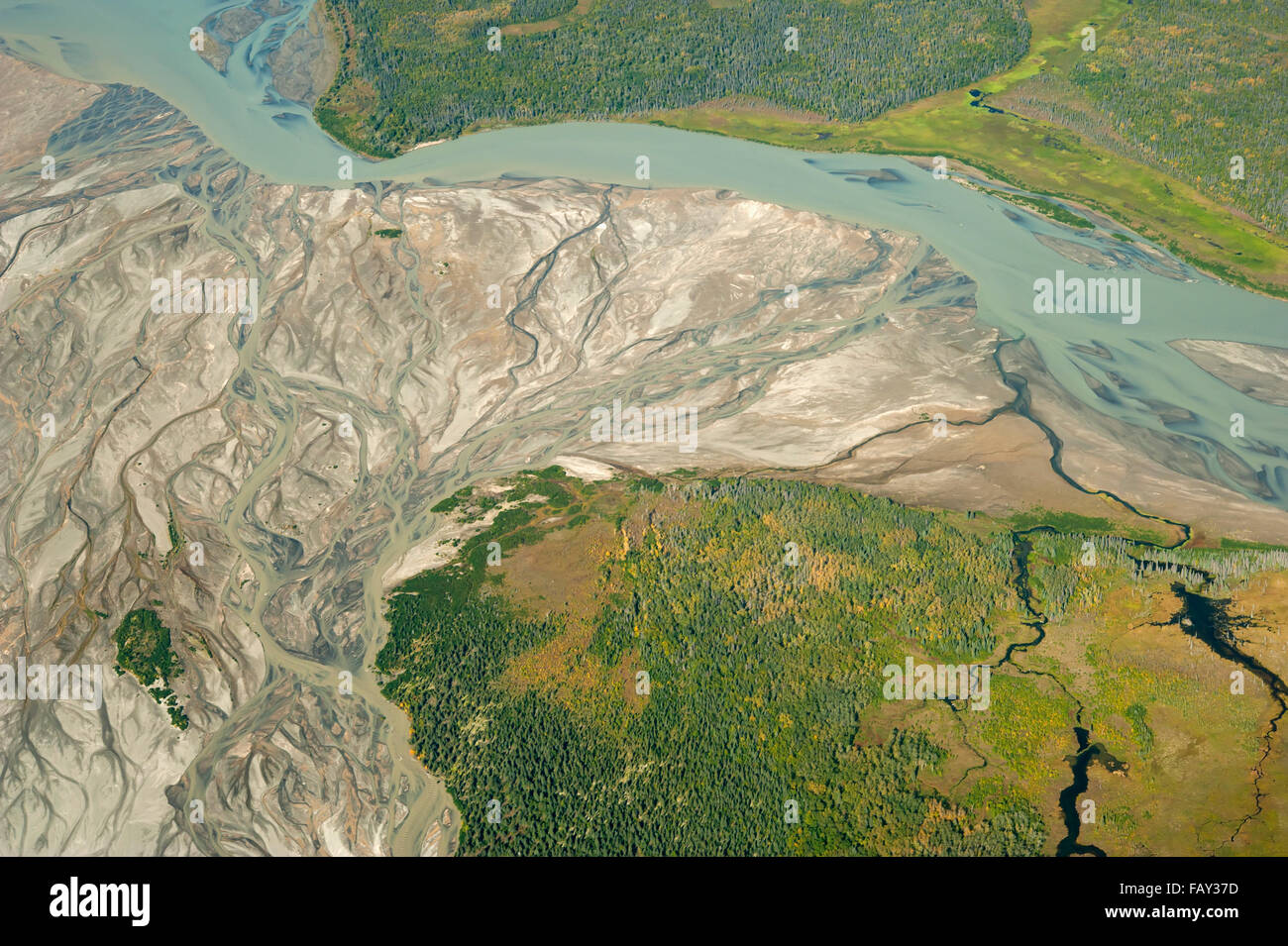 Aerial of Savonoski River, Katmai National Park, Southwest Alaska ...