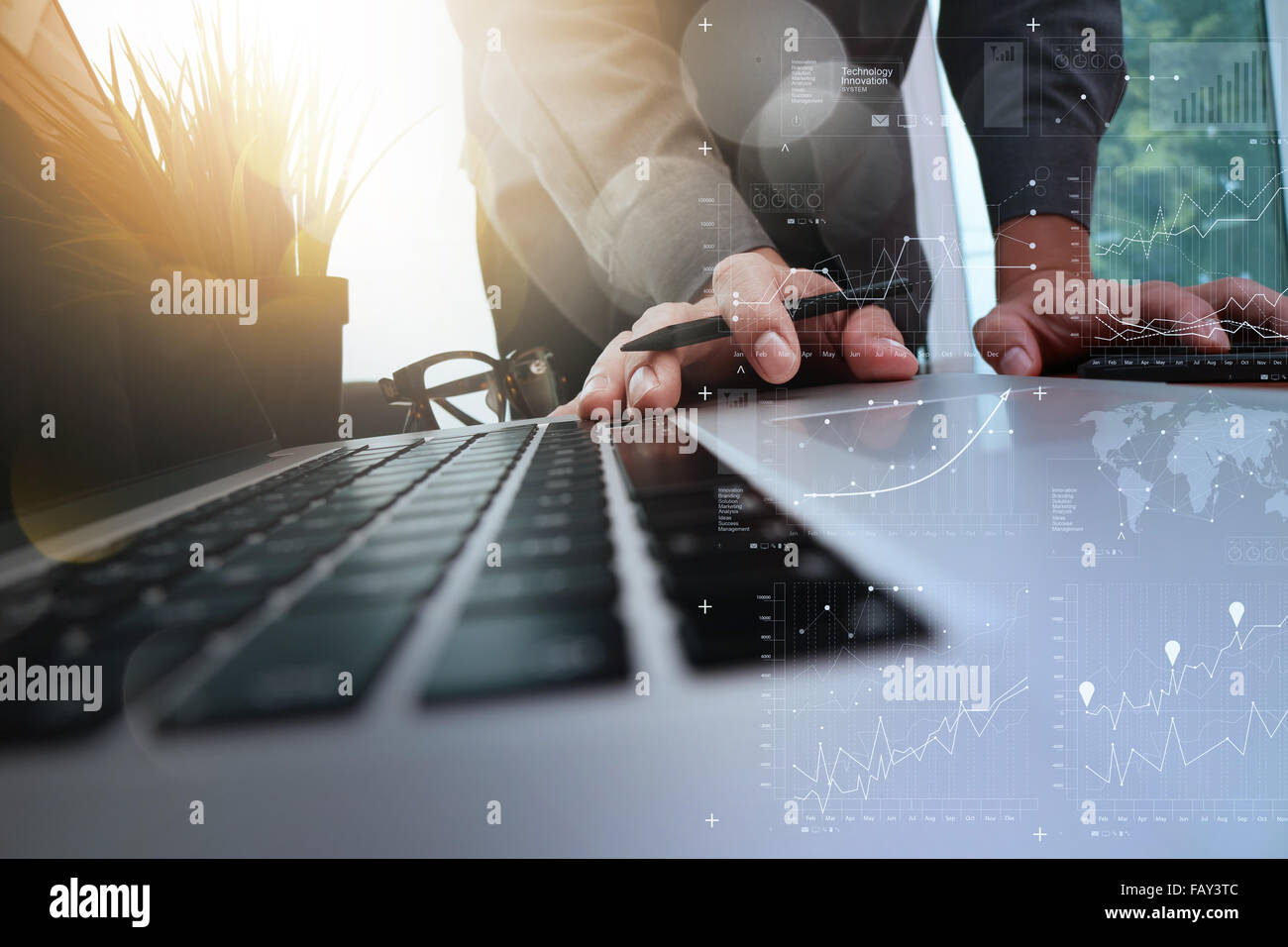 businessman hand working with new modern computer and business strategy ...