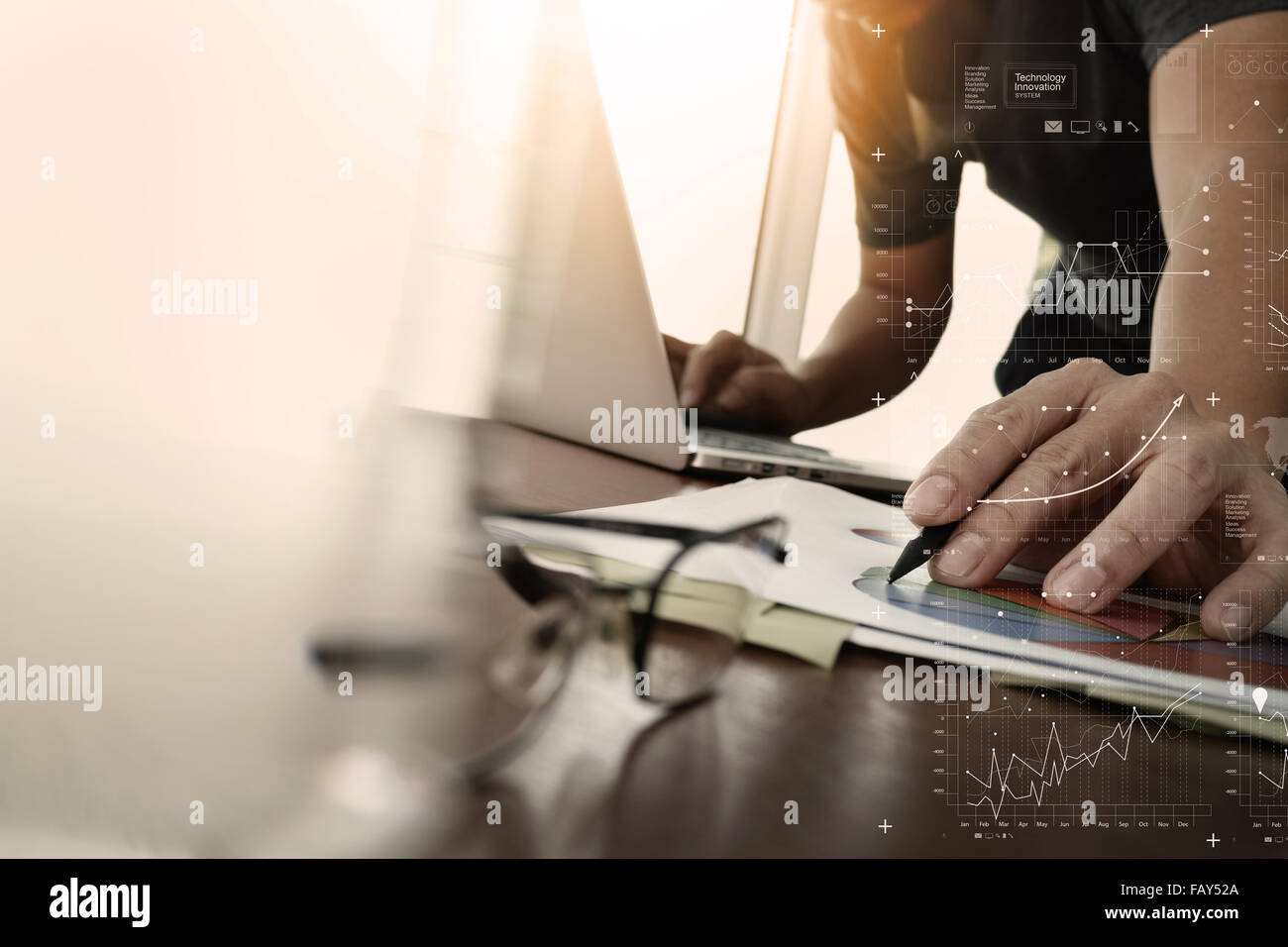 businessman hand working with new modern computer and business strategy ...