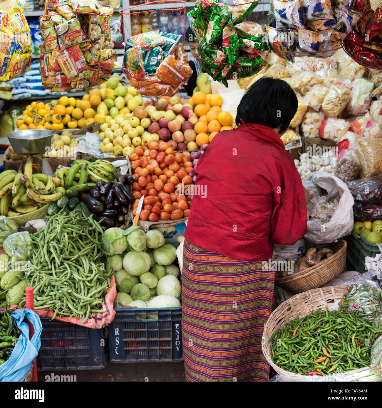 A woman shopping for fresh produce; Thimphu, Bhutan Stock Photo - Alamy