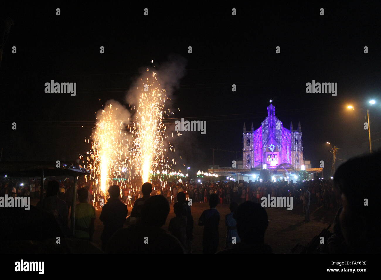 Chandor, Goa, India. 05th Jan, 2016. People Enjoying the Fireworks ...