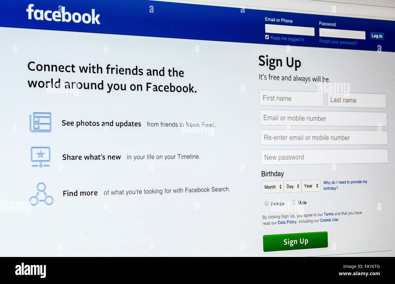 Facebook Social Networking Website on the screen. One of the biggest ...