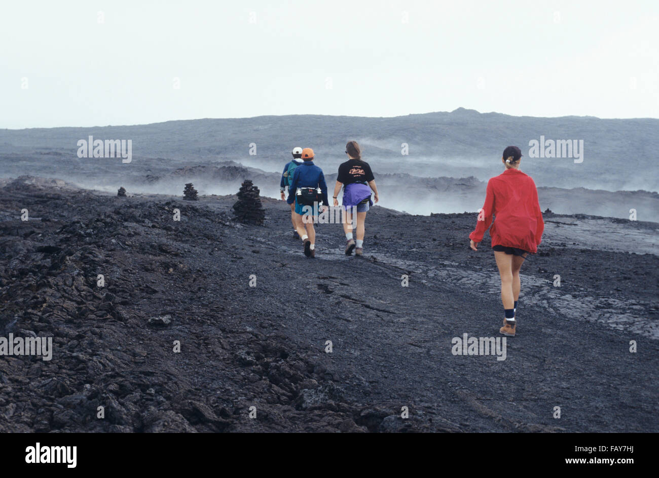 Big Island, Hawaii, Hawaii Volcanoes National Park, hikers in park ...