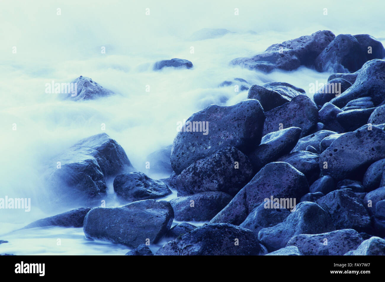 Big Island, Hawaii, rocks along coast at Pololu Valley shoreline North ...