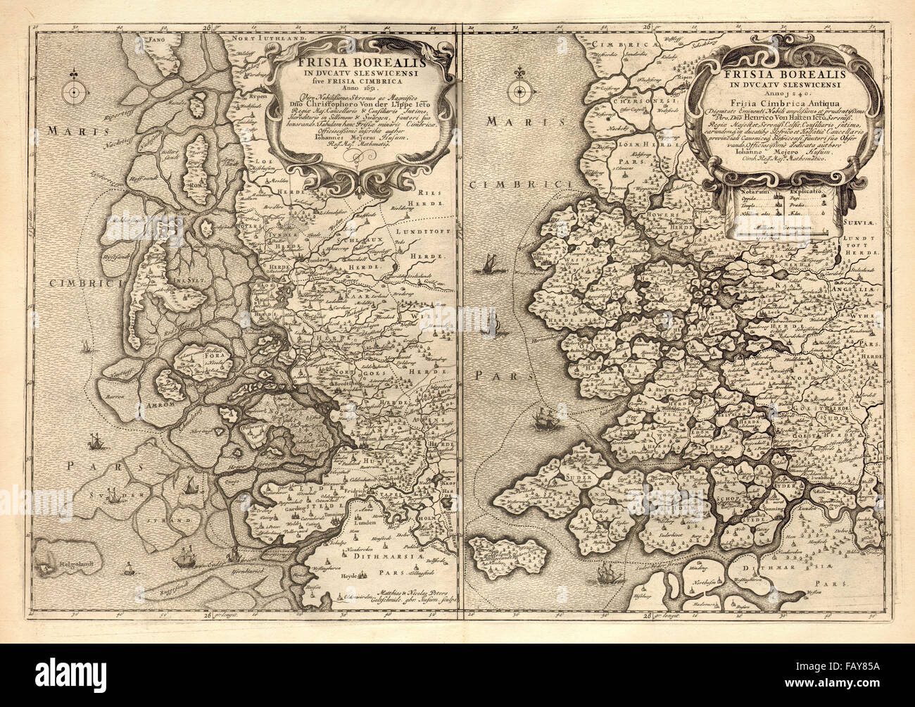 FRISIA BOREALIS. Nordfriesland 1240 & 1651; pre/post flooding. BLAEU ...