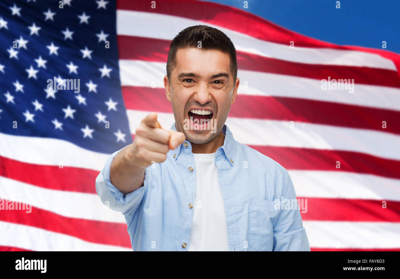 angry man pointing on you over american flag Stock Photo - Alamy