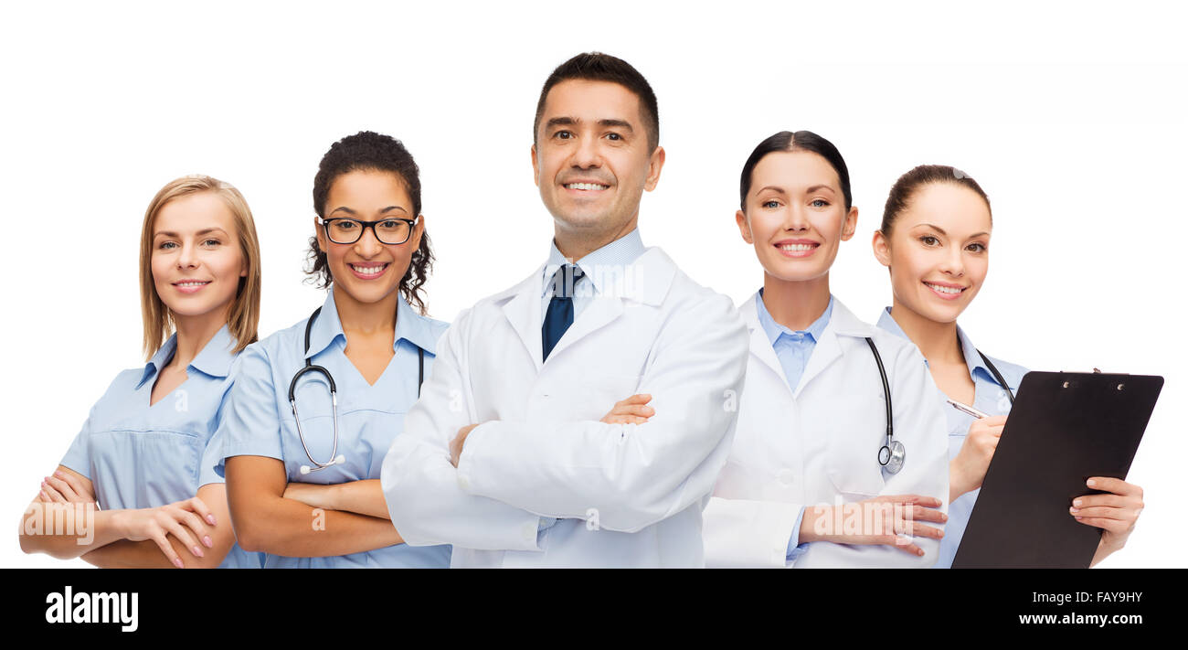 group of smiling doctors with clipboard Stock Photo - Alamy