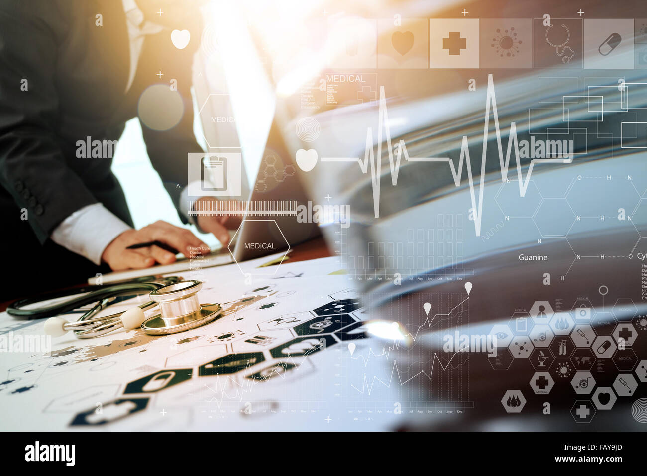 doctor working with laptop computer in medical workspace office and ...