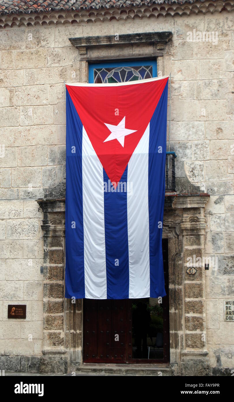 Cuban flag hanging outside the Museum of Colonial Art, Havana, Cuba ...