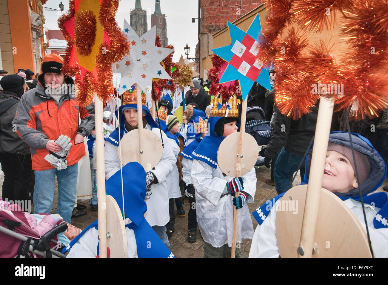 Children carrying star signs at Epiphany (Three Kings) Holiday ...