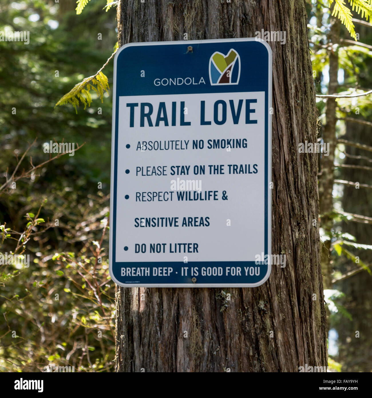 Park rules sign for Sea to Sky Gondola; Squamish, British Columbia ...